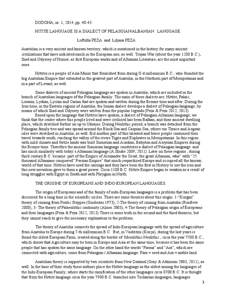 Hittite Language Is A Dialect of The Pel | PDF | Anatolia | Languages ...