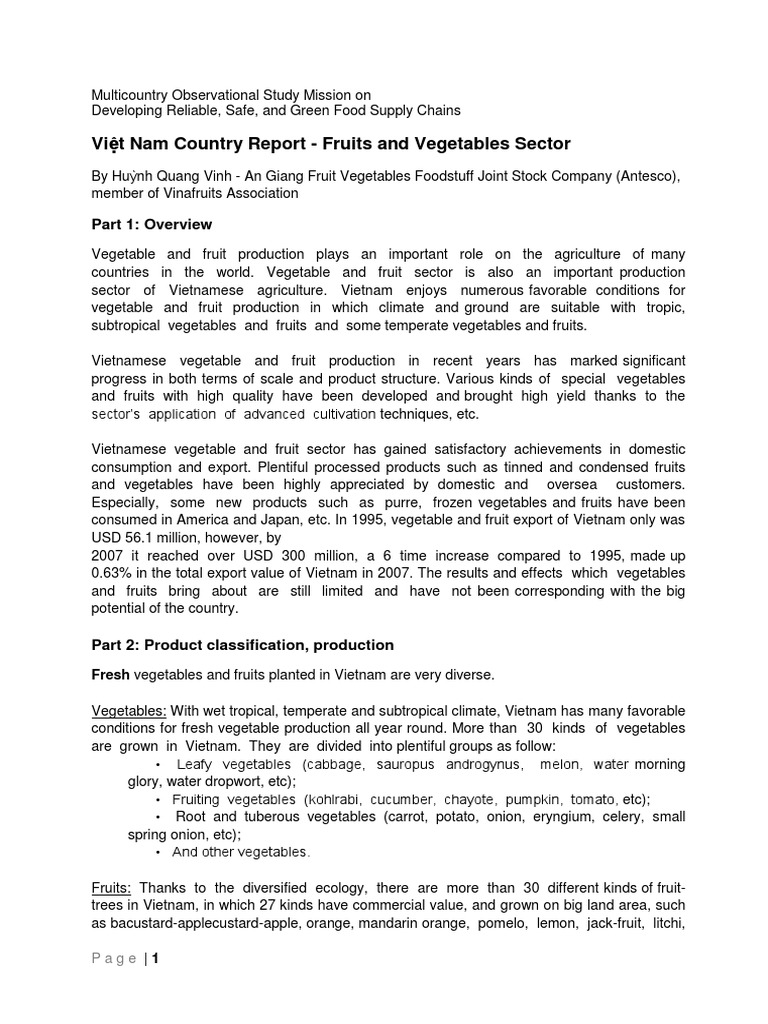 Vietnam Country Report | PDF | Vegetables | Agriculture