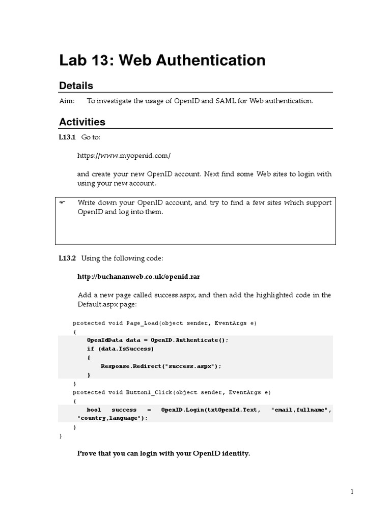Lab13 Web Auth OpenID SAML | PDF | Computer File | Directory (Computing)