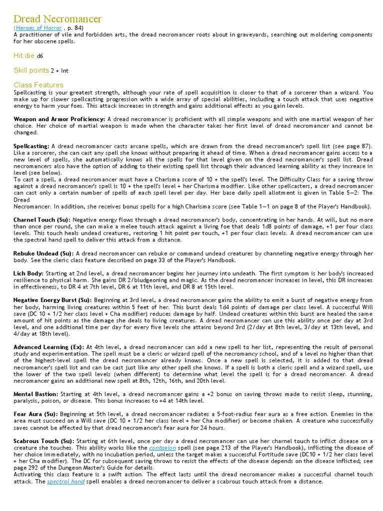 Apoio Dread Necromancer | PDF | Fantasy Role Playing Games | D20 System