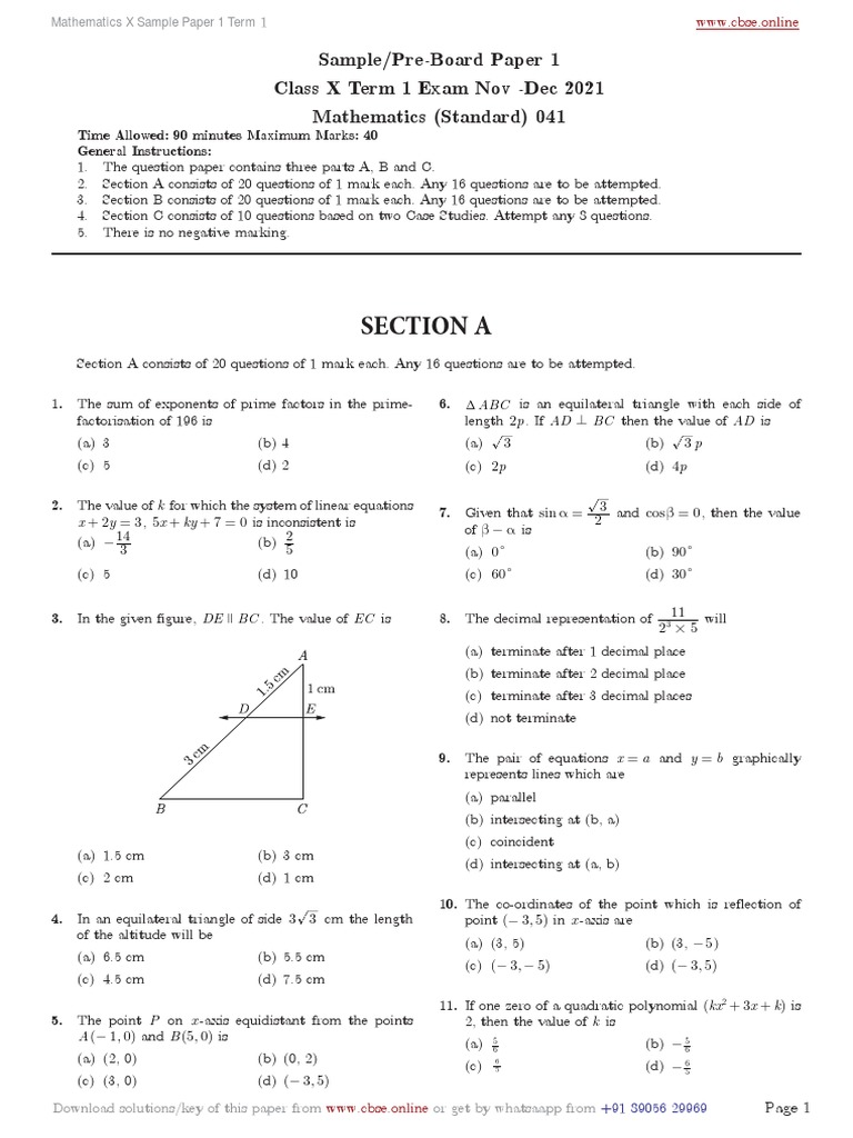 Math Sample Paper 2 | PDF | Area | Triangle