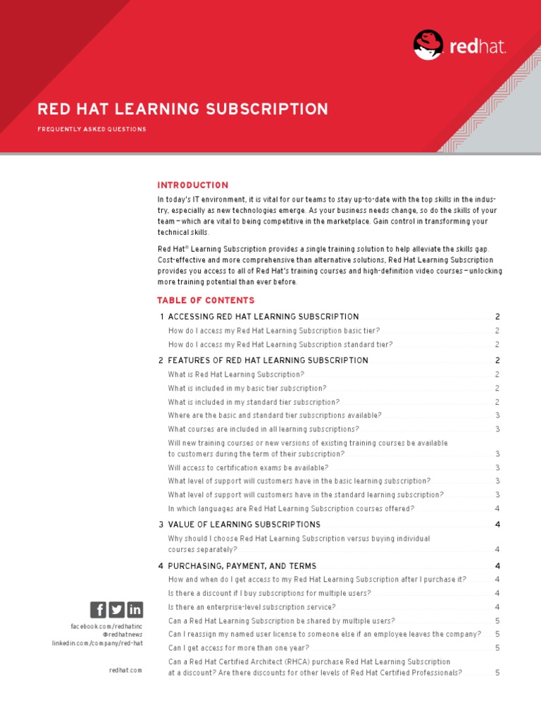 Red Hat Learning Subscription: Frequently Asked Questions | PDF | Subscription Business Model ...