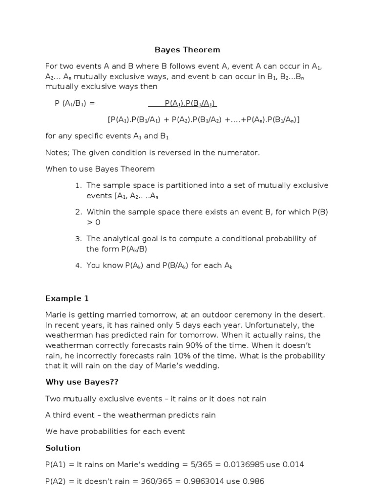 Bayes Theorem | PDF | Weather Forecasting | Probability Theory