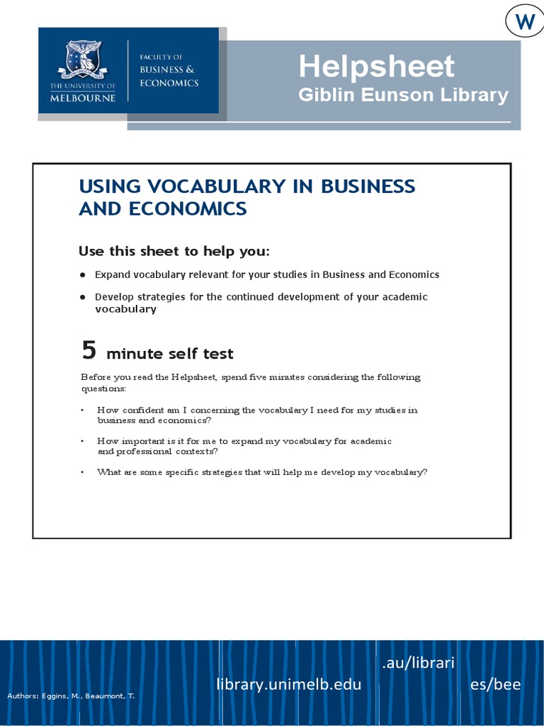 Helpsheet: Using Vocabulary in Business and Economics | PDF | Adverb ...
