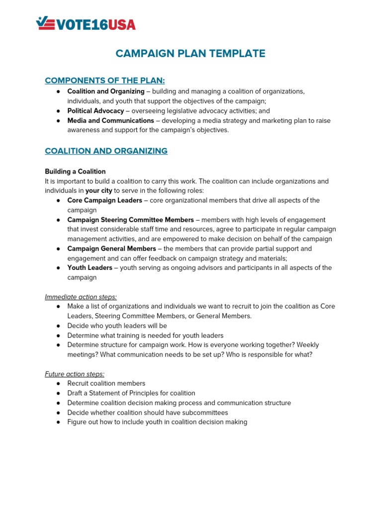 Campaign Plan Template General | PDF | Government | Elections