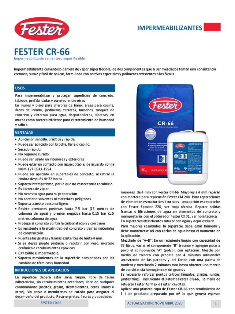 Fester CR 66 Fester MX | PDF | Hormigón | Agua