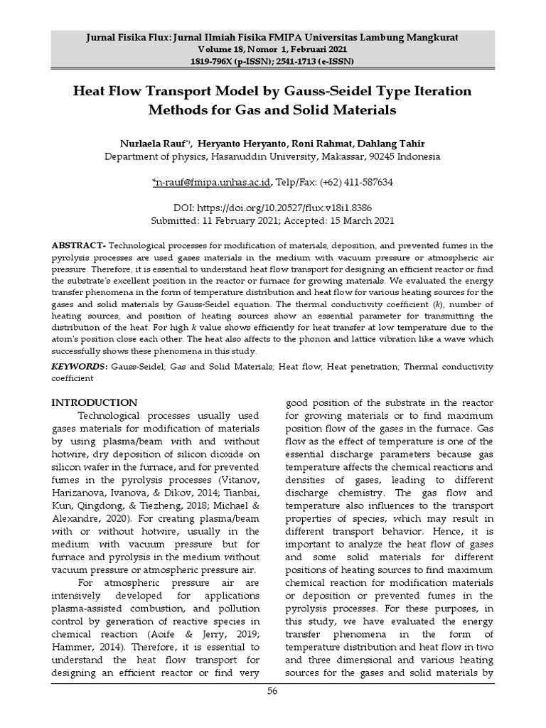 Heat Flow Transport Model by Gauss-Seidel Type Ite | PDF | Heat ... Heat Flow Transport Model by Gauss-Seidel Type Ite | PDF | Heat ...
