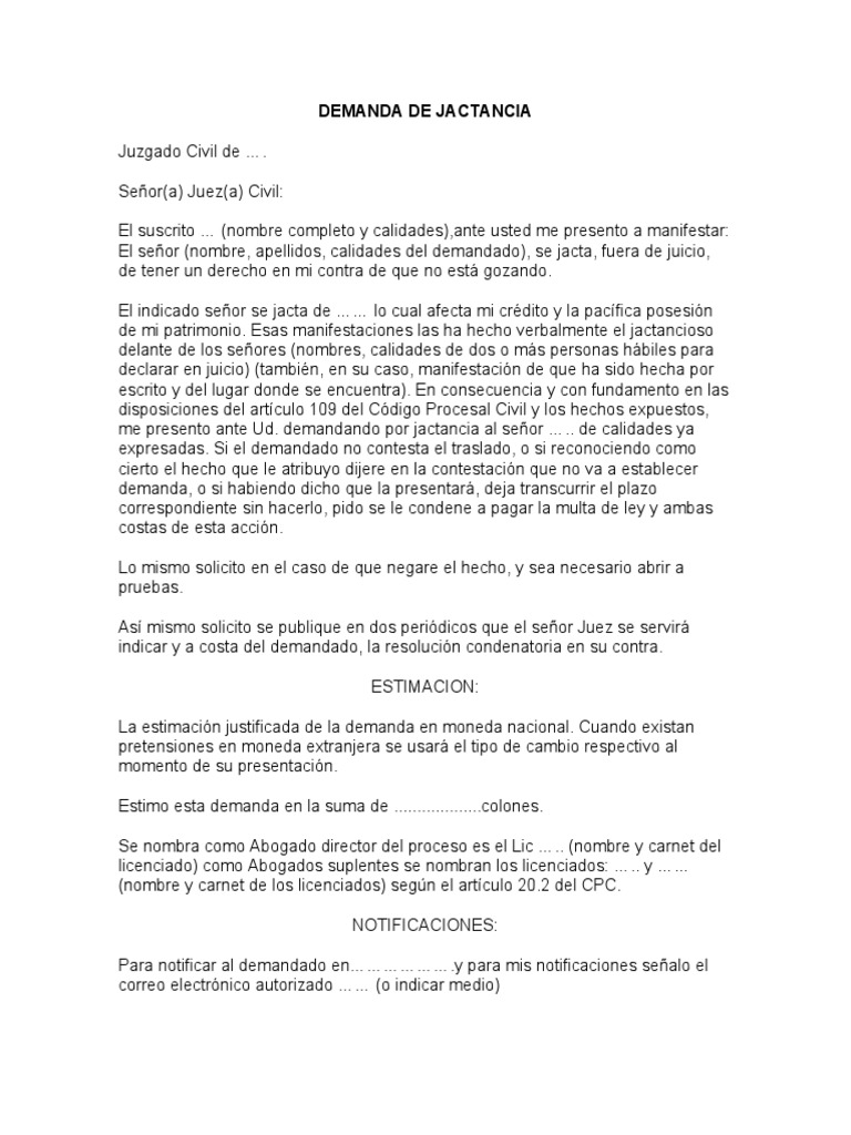 Demanda de Jactancia | PDF | Demanda judicial | Gobierno