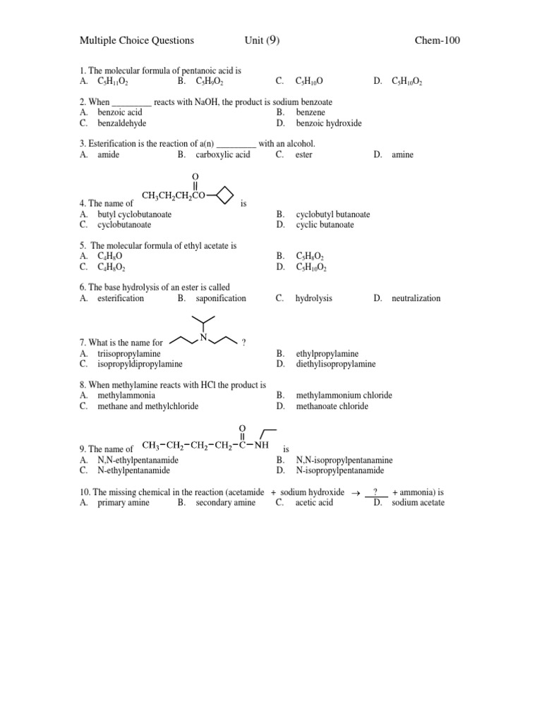 Multiple Choice Chemistry Questions on Organic Compounds | PDF