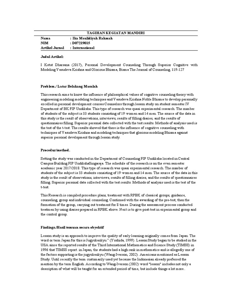 Format Tugas Review Artikel BK | PDF | Cognition | Observation