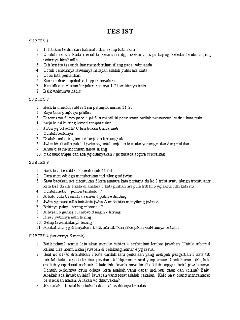 TES IST Intelegensi | PDF | Seni & Disiplin Bahasa
