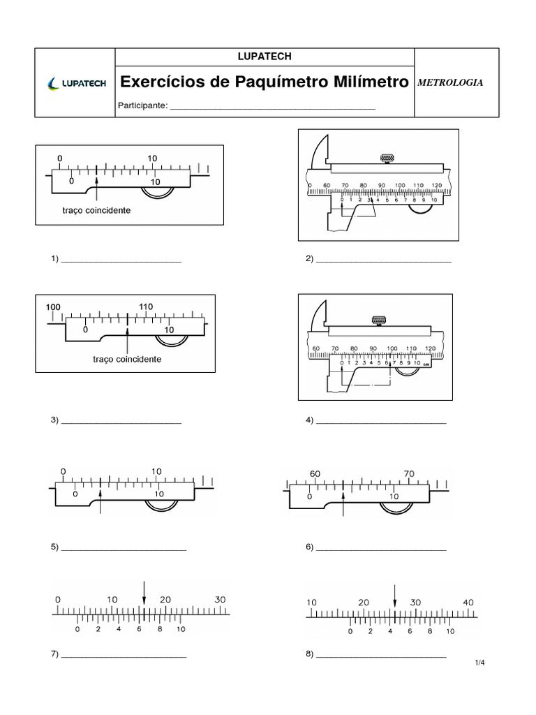Exercícios - Leitura de Paquímetro em Inteiros e Decimais de Milímetro ...
