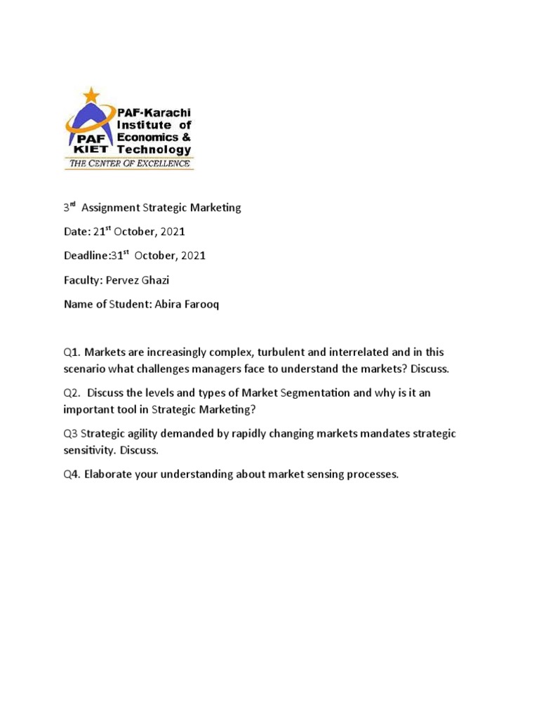 3rd Assignment Strategic Marketing | PDF | Market Segmentation | Brand