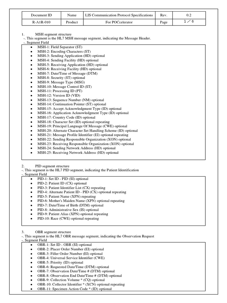 LIS Communication Protocol Specification - 20191126 - Rev.0.2 | PDF | Computing | Computer ...