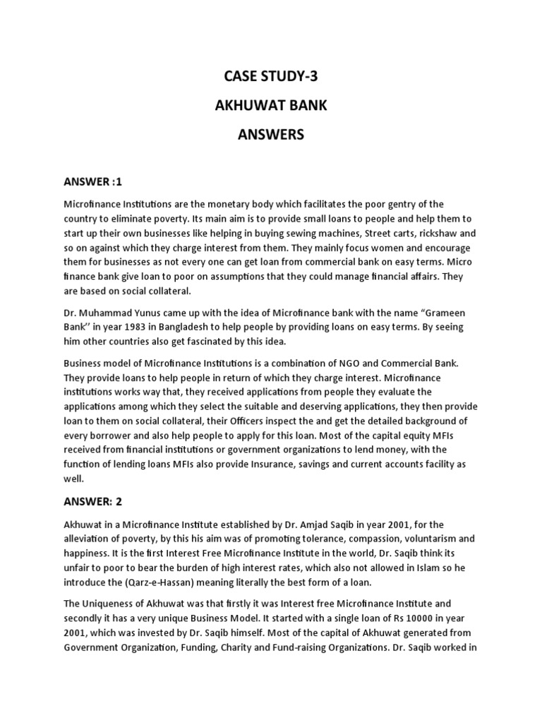 CASE STUDY of Akhuwat Bank | PDF | Microfinance | Loans