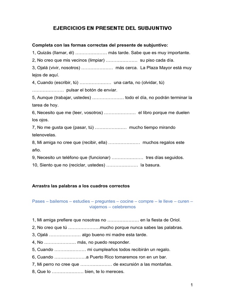 Ejercicios de Presente de Subjuntivo | PDF