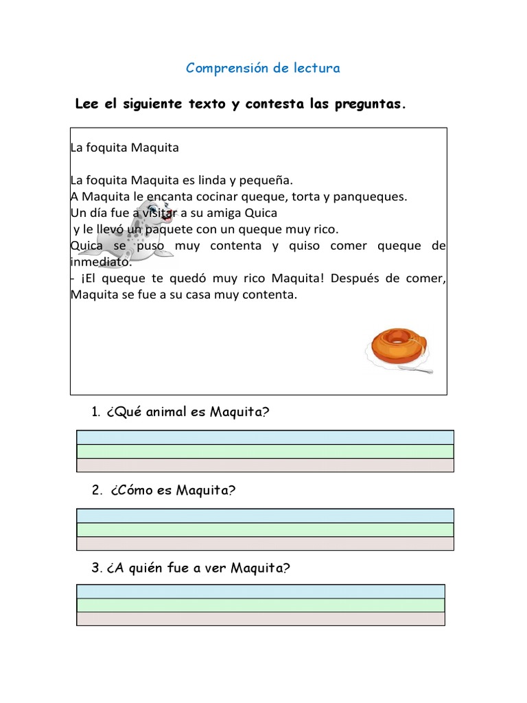 Comprensión de Lectura (La Foquita Maquita) | PDF