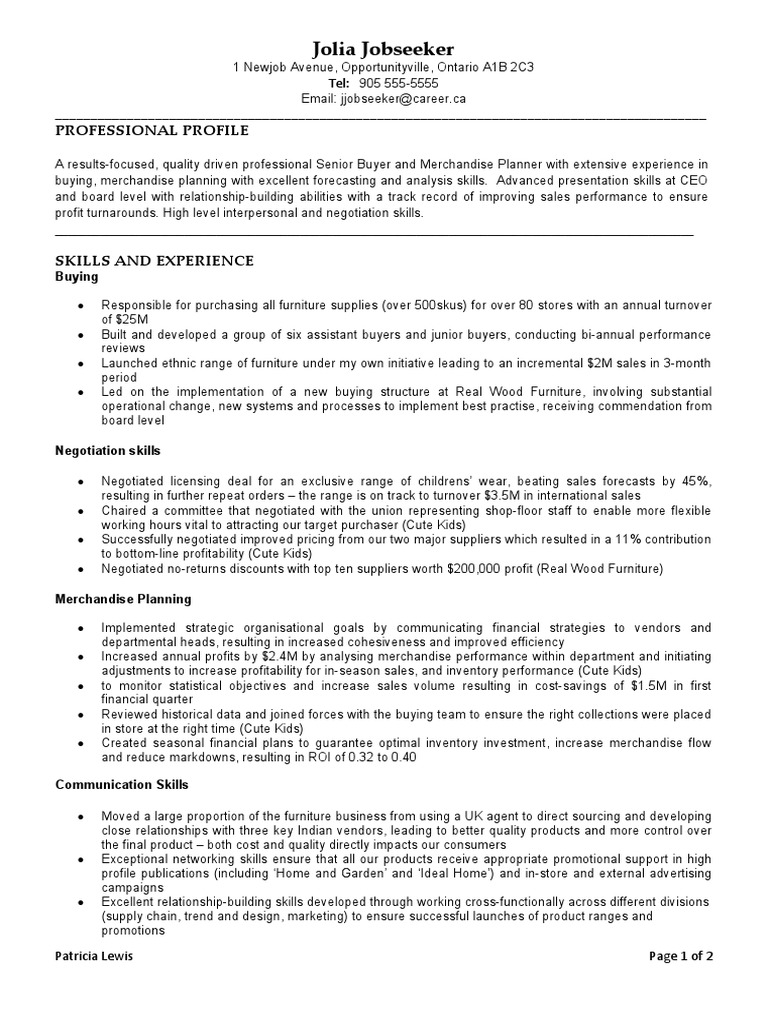 Example Combination CV | PDF | Procurement | Sales