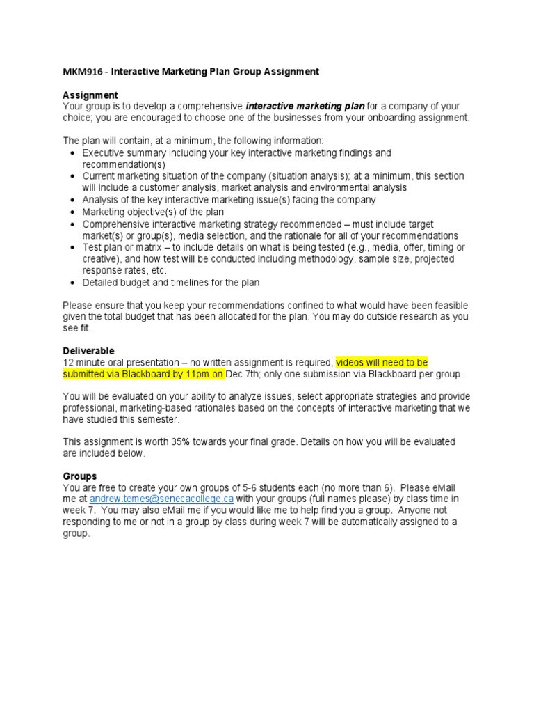 Interactive Marketing Plan Assignment | PDF | Marketing | Marketing ...