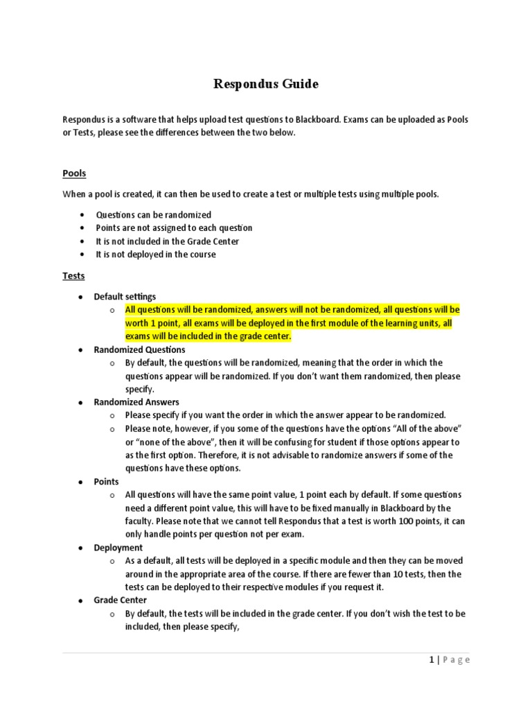 A Guide to Creating Tests with Respondus: Formatting Questions ...