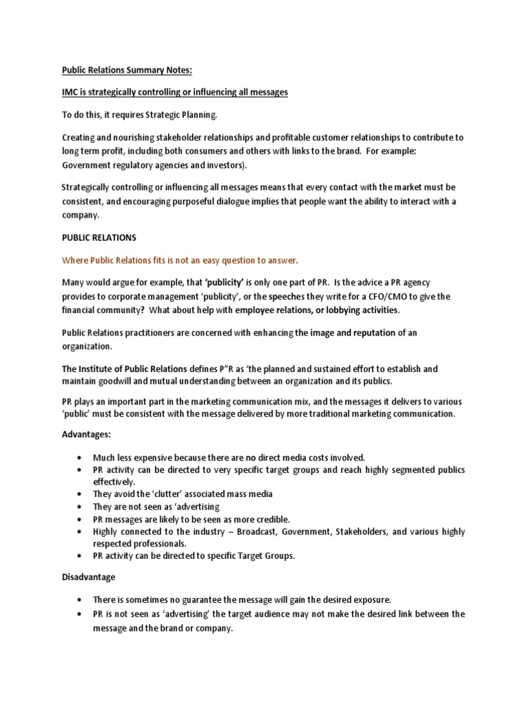 Public Relations Summary Notes | PDF | Business
