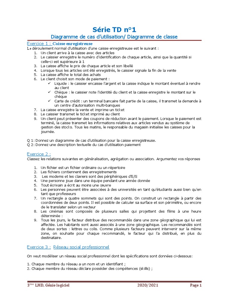 Série TD 1 GL Octobre 2021 | Download Free PDF | Caissier | Forum Internet