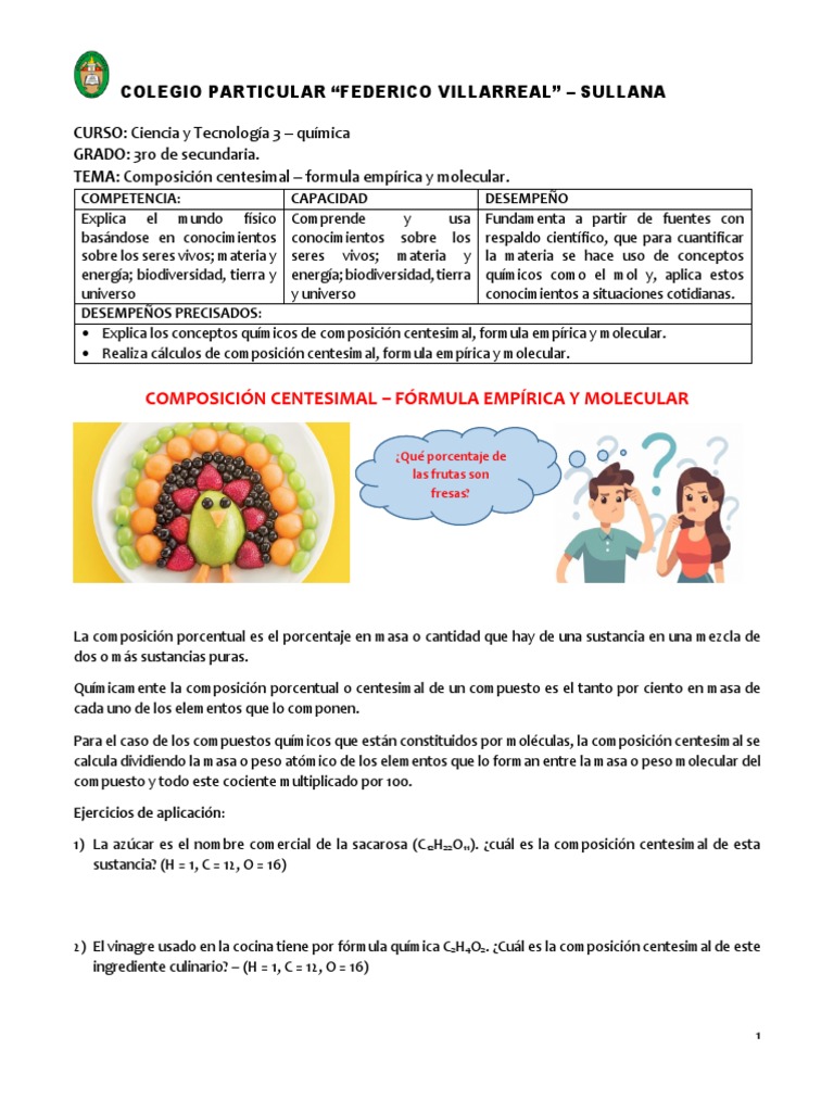 Composición Centesimal y Fórmulas Químicas | PDF | Compuestos químicos ...