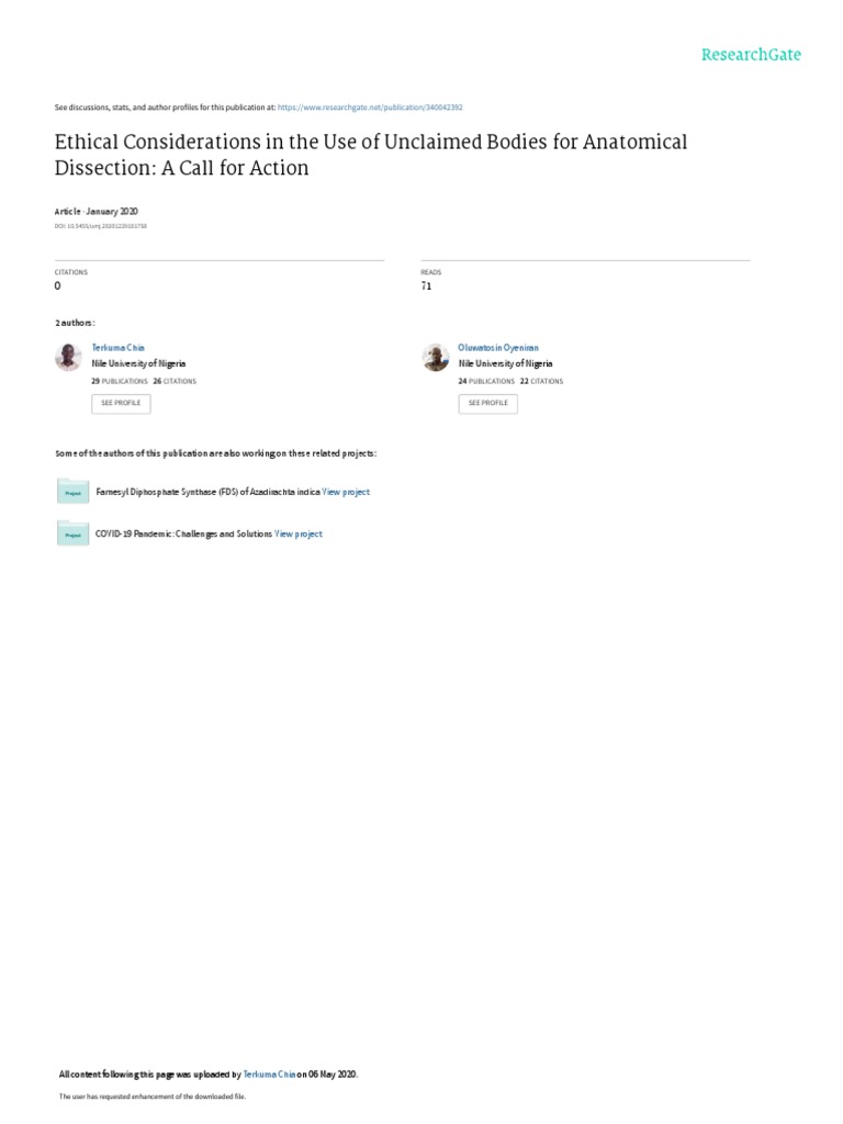 Ethical Considerations in The Use of Unclaimed Bodies For Anatomical ...