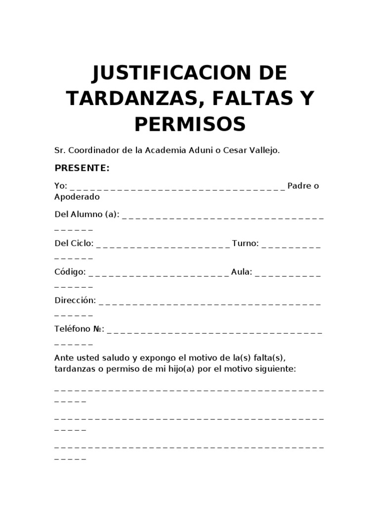 Justificacion de Tardanzas Faltas y Permisos | PDF