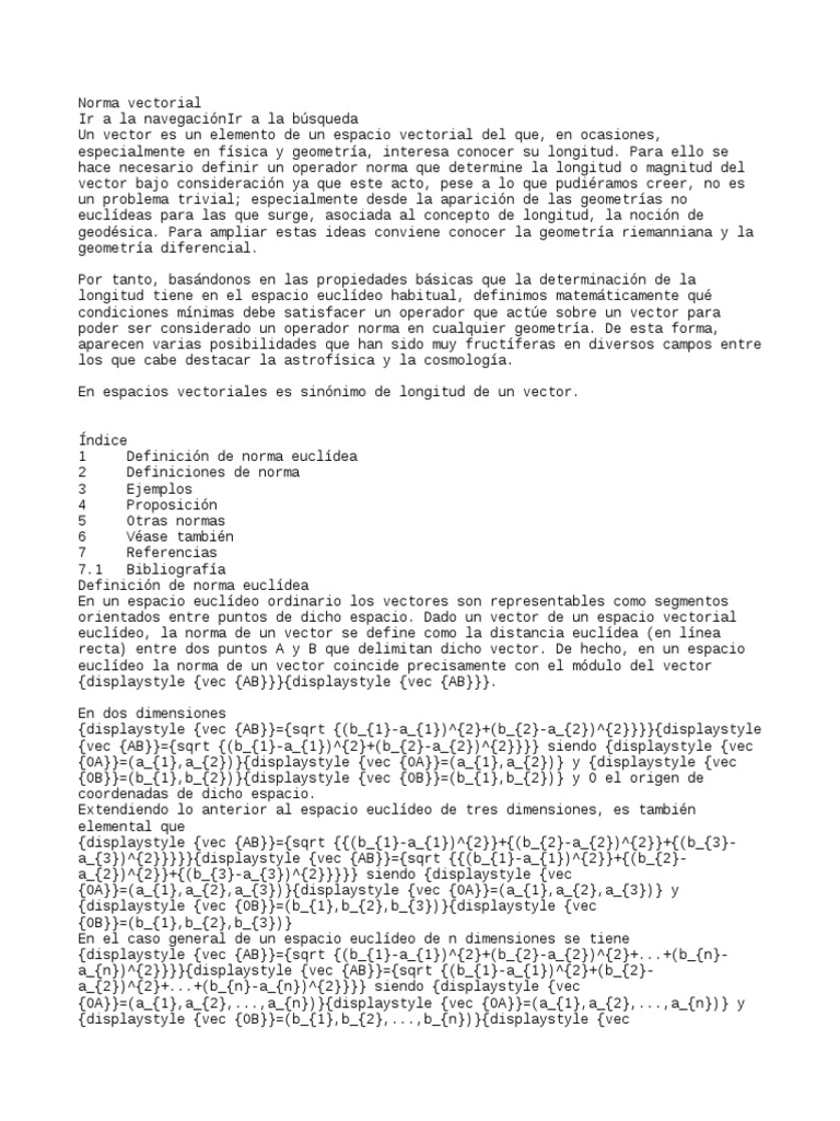 Norma Vectorial | PDF | Norma (Matemáticas) | Geometría