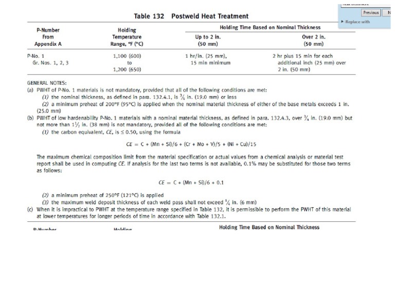 ASME B31.1 PWHT For P1 Materials Table 132 Partial | PDF