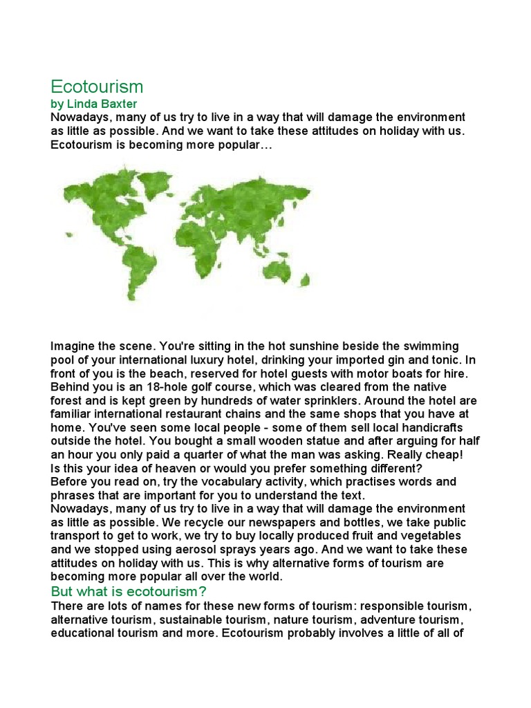 Reading - ECOTOURISM | PDF | Tourism | Natural Environment