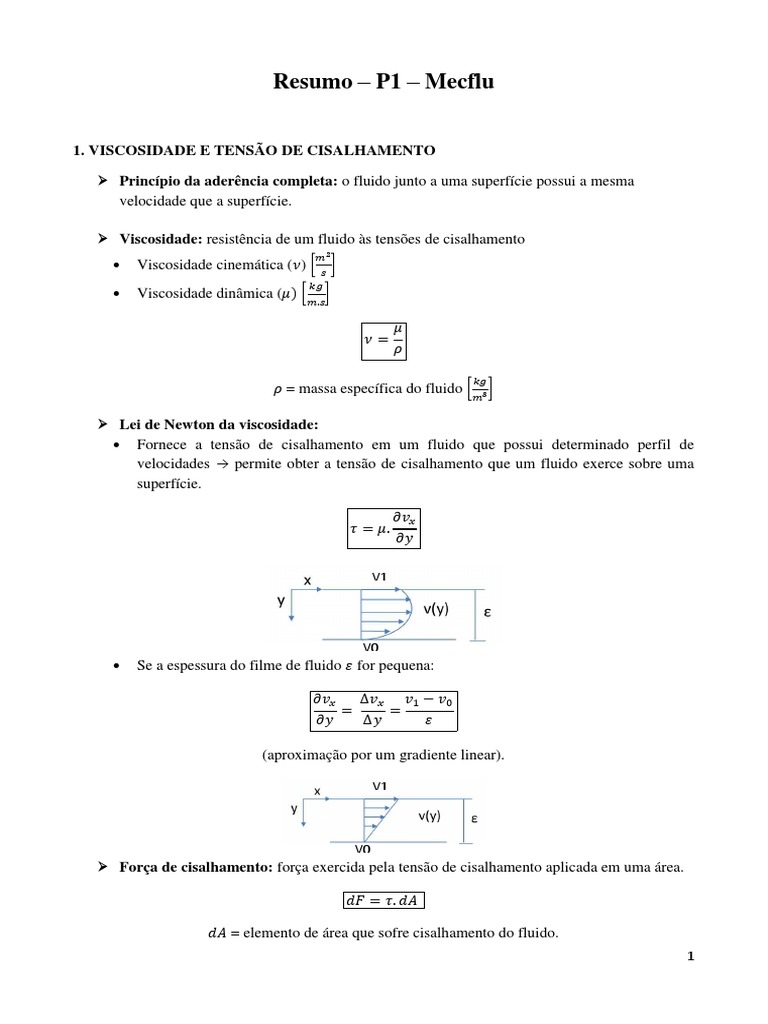 Resumo p1 Mecflu Mecanica | PDF | Mecânica dos fluidos | Pressão