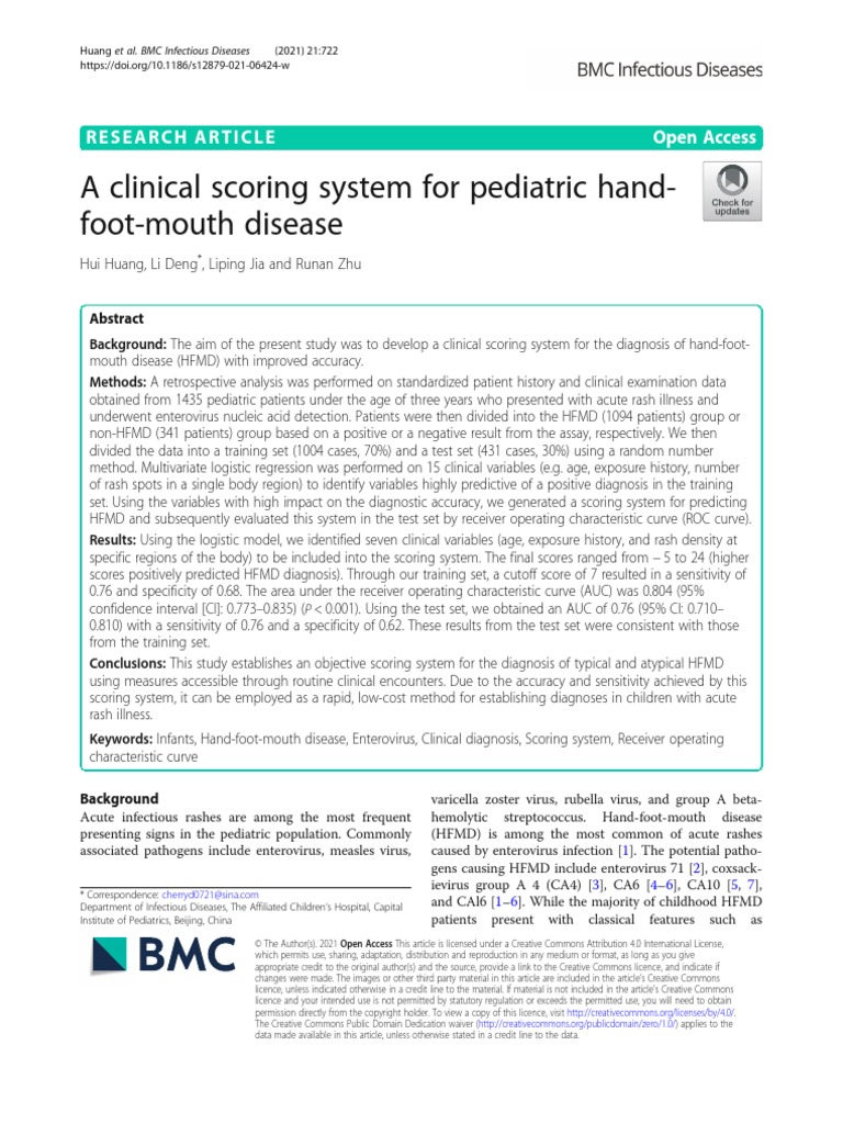A Clinical Scoring System For Pediatric Hand - Foot-Mouth Disease | PDF ...