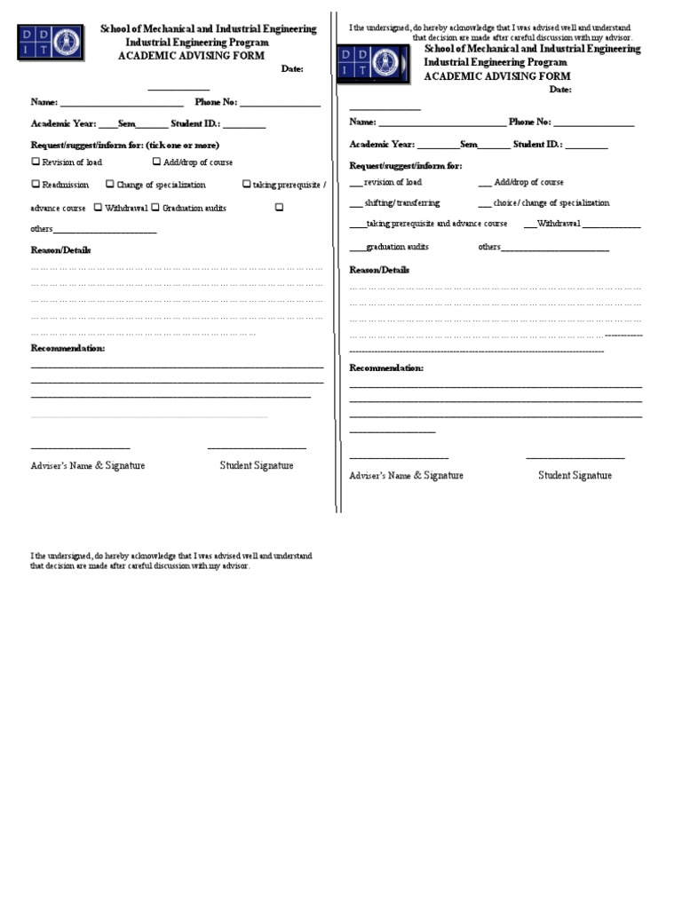 Mechanical Engineering Advising Form | PDF