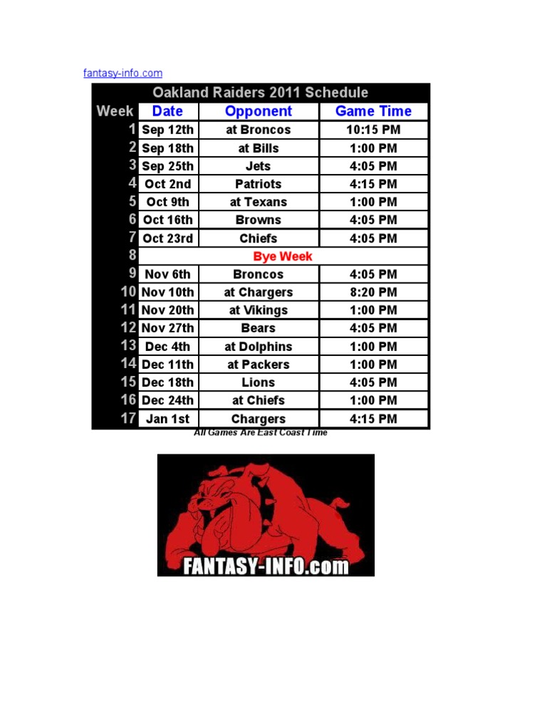 Raiders Schedule | PDF