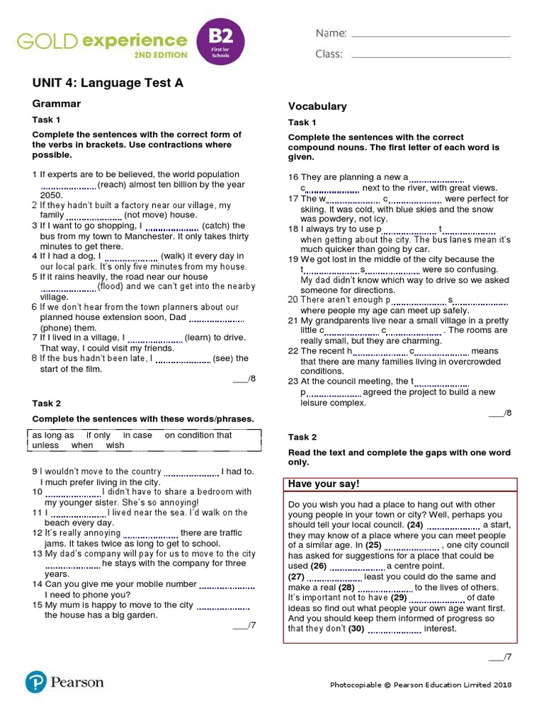 UNIT 4: Language Test A: Grammar Vocabulary | PDF | London | Grammar