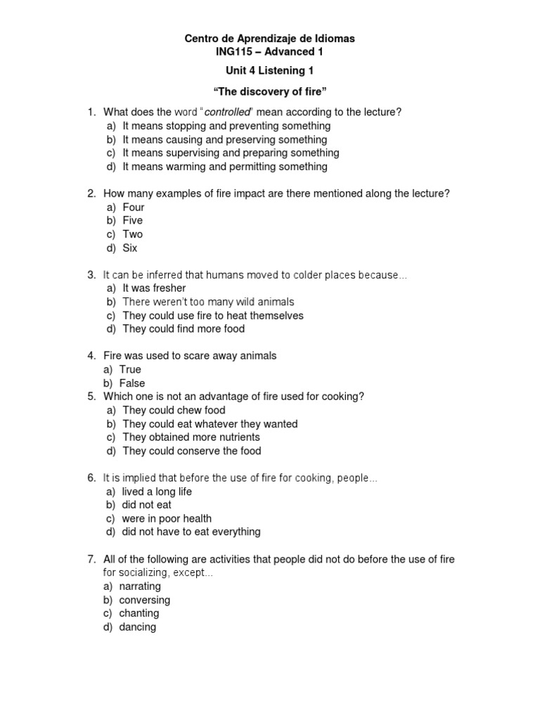 Unit 4 Listening 1 | PDF