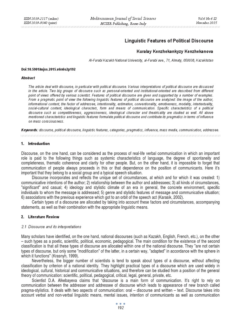 Linguistic Features of Political Discourse | PDF | Public Sphere ...