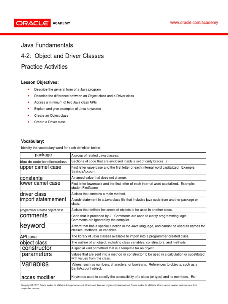 Java Fundamentals 4-2: Object and Driver Classes Practice Activities ...