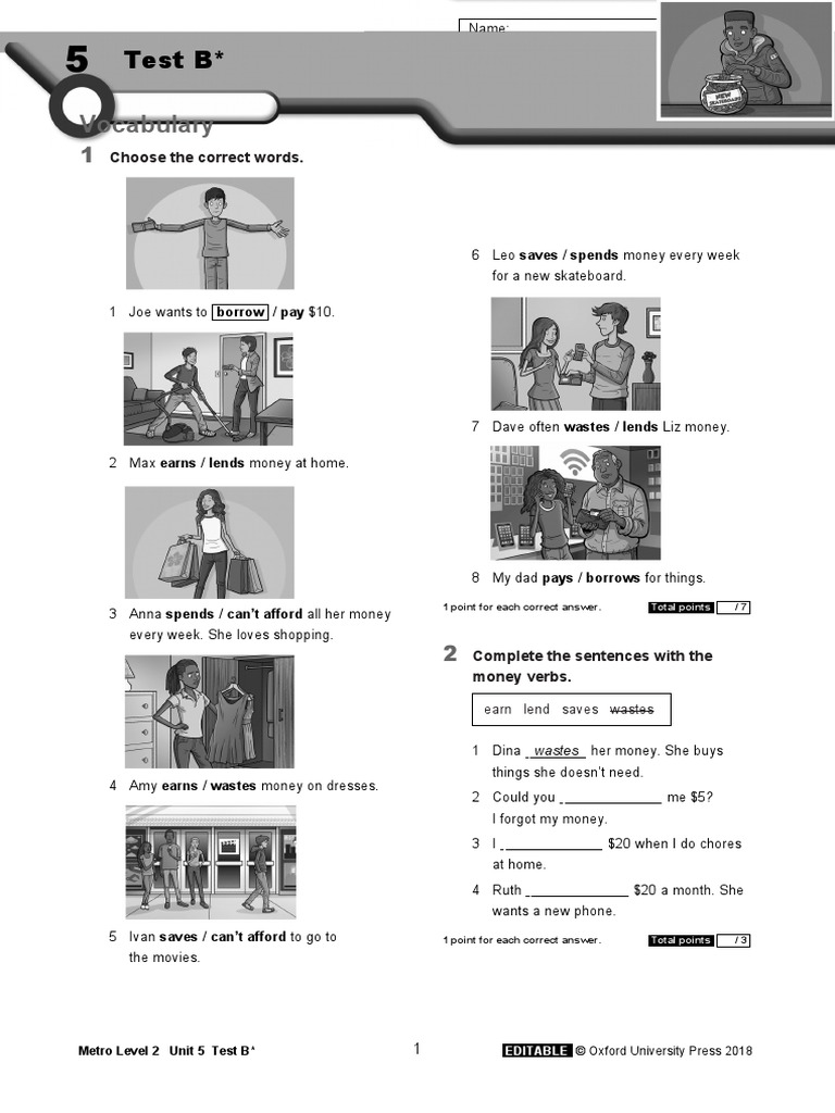 Metro Level 2 Unit 5 Test B One Star | PDF | Languages | Grammar