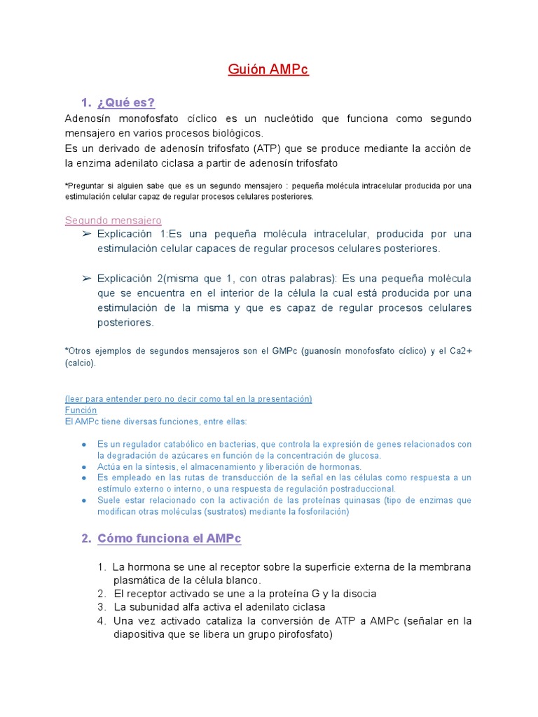 Funciones y Mecanismo del AMPc | PDF | Bioquímica | Transducción de señales