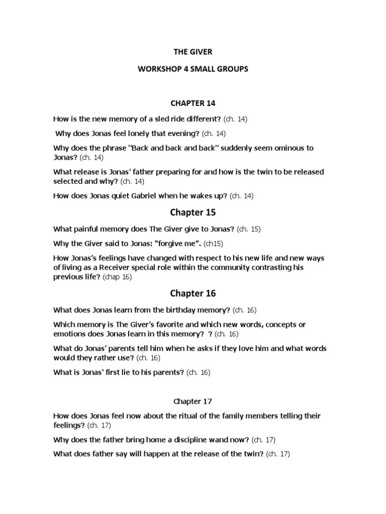The Giver-Small Groups-2021-2 | PDF | The Giver