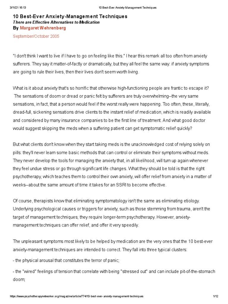 10 Best-Ever Anxiety-Management Techniques | Download Free PDF ...