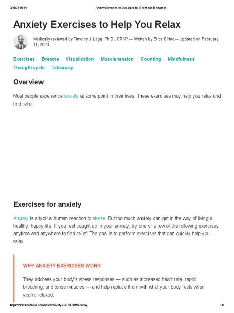 Anxiety Relief: 6 Relaxation Exercises | PDF | Anxiety | Relaxation ...
