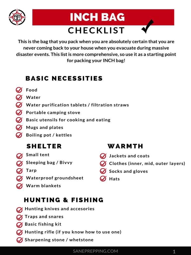 Im Never Coming Home INCH Bag Checklist | PDF | Hygiene | Survivalism