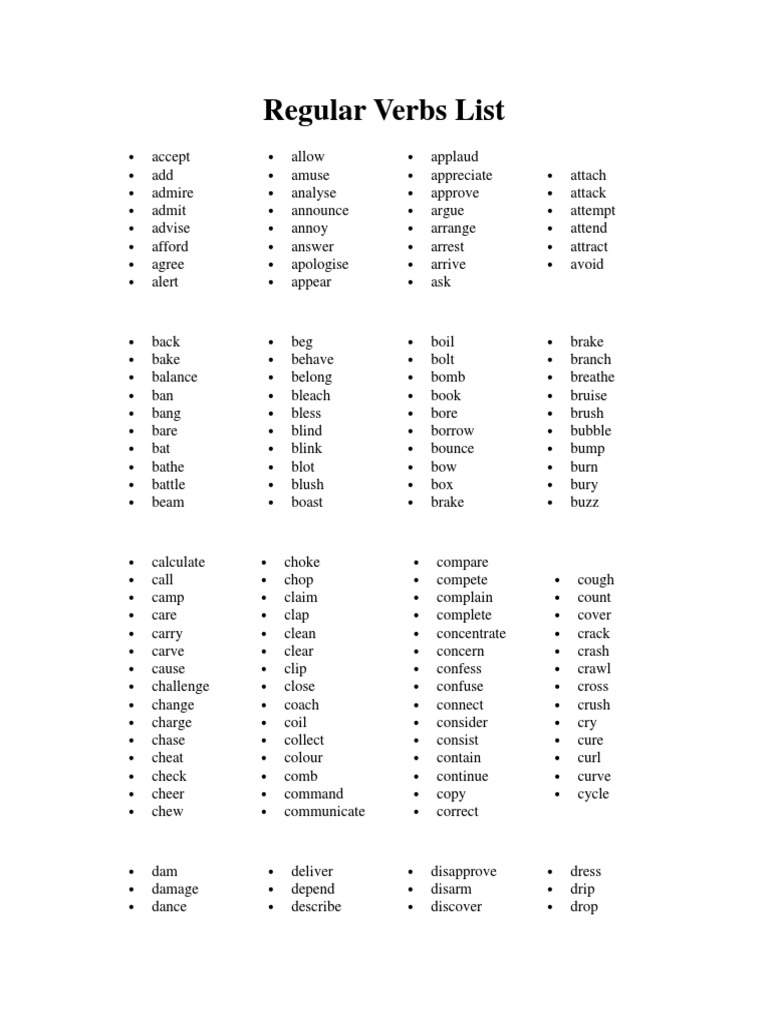 Regular Verbs List | PDF