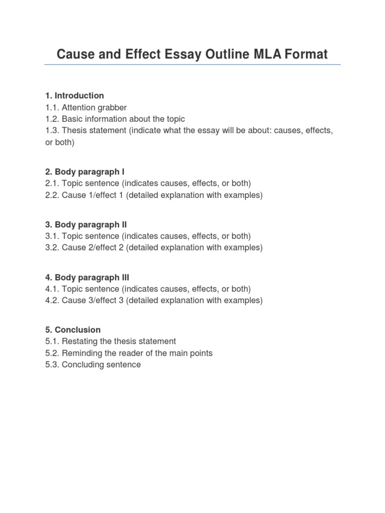 Cause and Effect Essay Outline Mla Format | PDF
