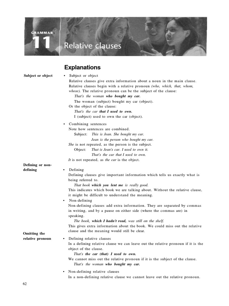 Material - Relative Clauses | PDF | Subject (Grammar) | Syntax