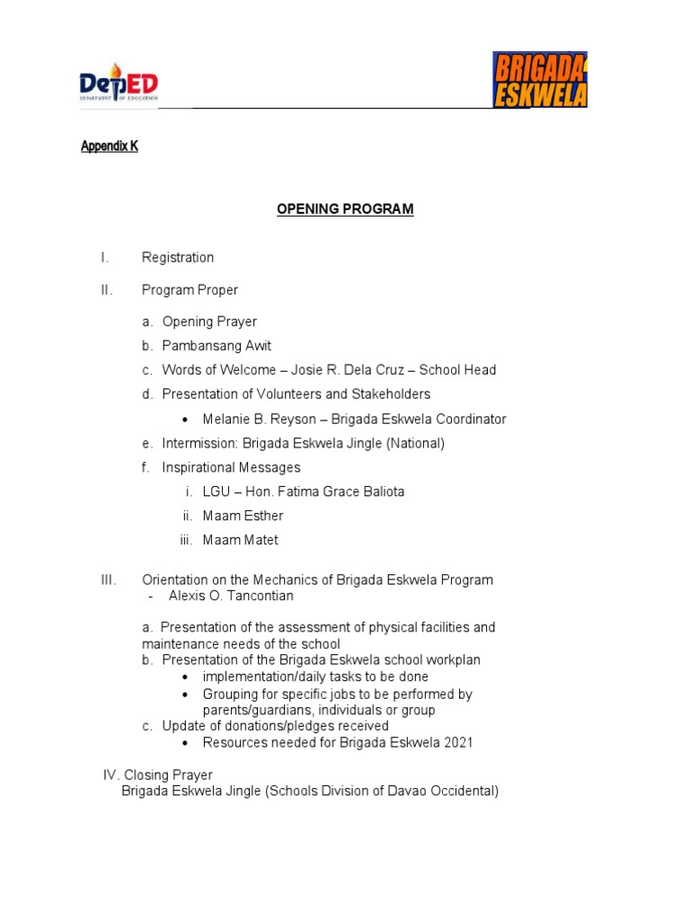 Brigada Eskwela 2021 Opening Program | PDF